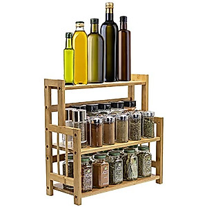 Sorbus Kitchen Countertop Organizer Bamboo Wooden Counter Storage Shelf Rack for Spice, Soap, Skin care, Makeup Display Stand, Bathroom Shelves, Vanity, Office (3-Tier)