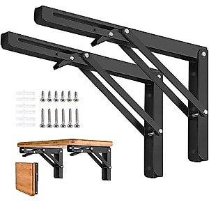 AUTOHJ Folding Shelf Brackets - 16 Inch 2 Pcs Heavy Duty Stainless Steel Collapsible Triangle Shelf Bracket, DIY Wall Mounted Folding Table Hinge, Space Saving for Bench Table with Screws