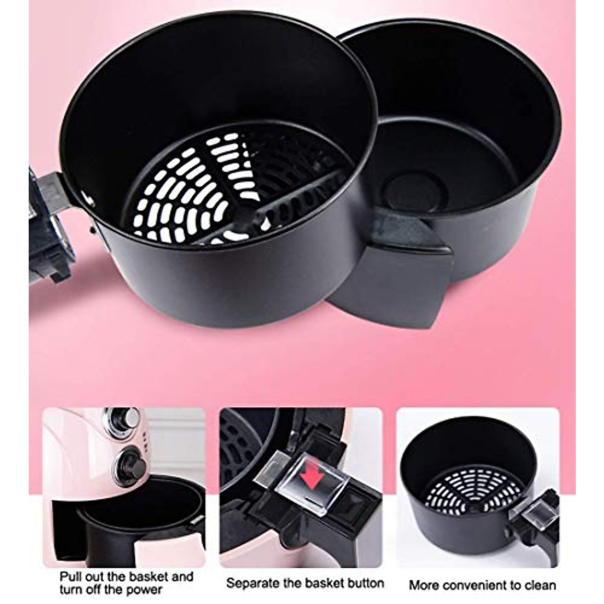 Non Stick Pan Air Fryer Fries Machine Household Small Capacity Fully Automatic Intelligent No Fuel Electric Fryer Oven 2.5L 3.5L Pink 2.5L Every Family