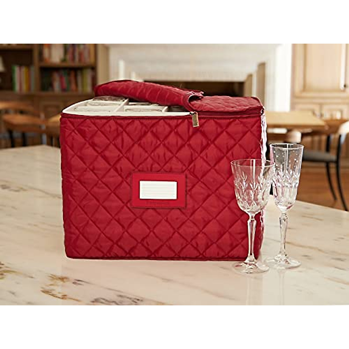 Covermates Keepsakes - Adjustable Glassware Storage - Padded Protection - ID Window - Stain Resistant - Machine Washable - China Storage-Red