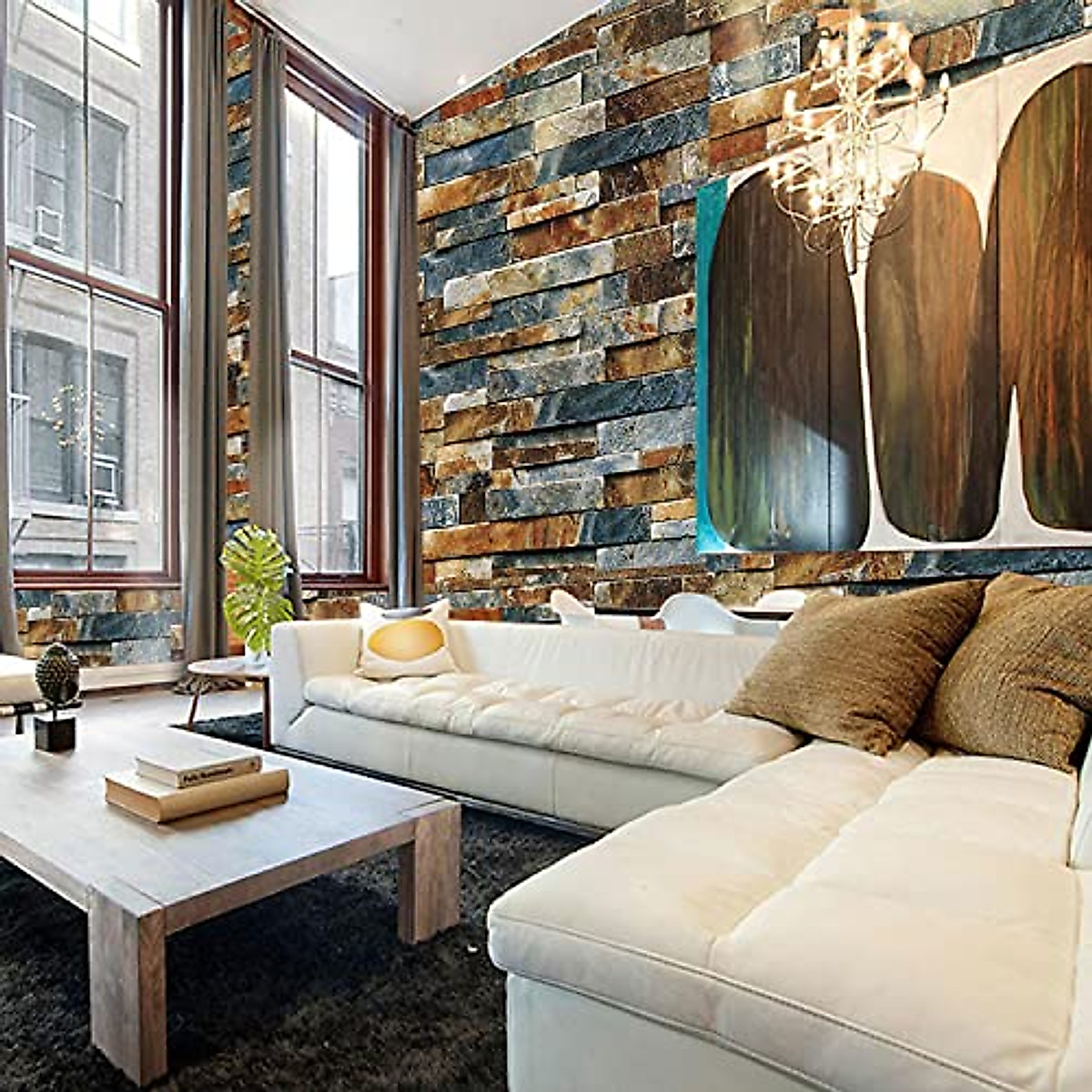 LiKiLiKi Stone Brick Wallpaper Peel and Stick Wallpaper Removable Kitchen Wall Covering Roll Home Use Decoration Self Adhesive Vinyl 17.71''x118''