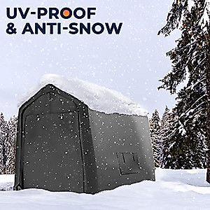 PEAKTOP OUTDOOR 6X8ft Heavy Duty Storage Shelter with 2 Roll-Up Side Windows，Waterproof and UV Resistant Outdoor Tent Tarp Sheds for Bike, Motorcycle, Garden Tools，Gray