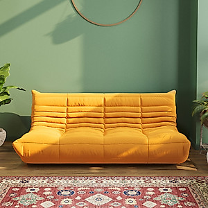 TIFLON Lazy Floor Sofa,Minimalist Sofa Couch,Teddy Velvet 3Seatert Sofa, Fireside Chair,Tatami Sofa,Corner Relax Sofa Couch for Living Room Bedroom Salon Office-Yellow