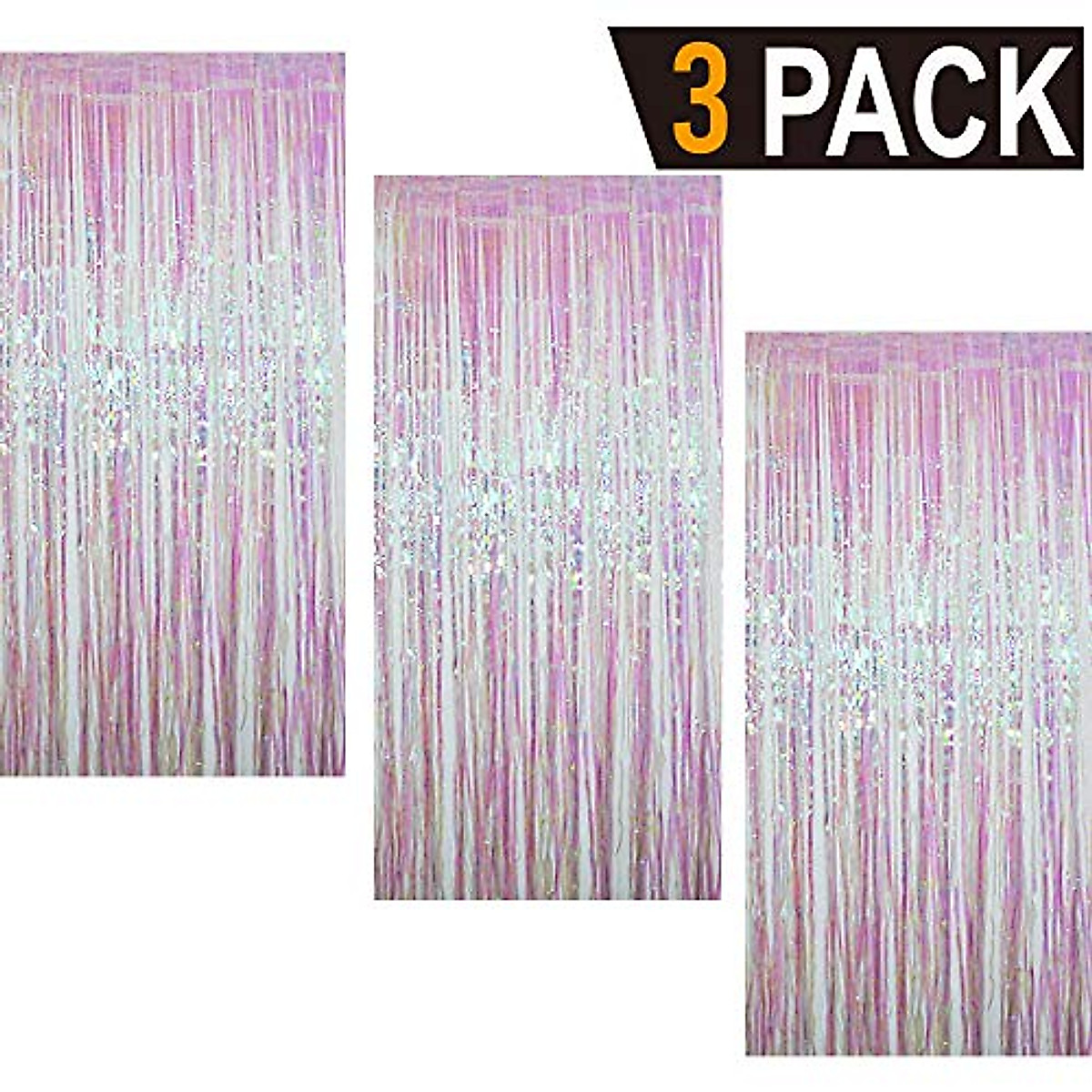 GOER 3.2 ft x 9.8 ft Metallic Tinsel Foil Fringe Curtains Party Photo Backdrop Party Streamers for Birthday,Graduation,New Year Eve Decorations Wedding Decor (Iridescent,3 pcs)