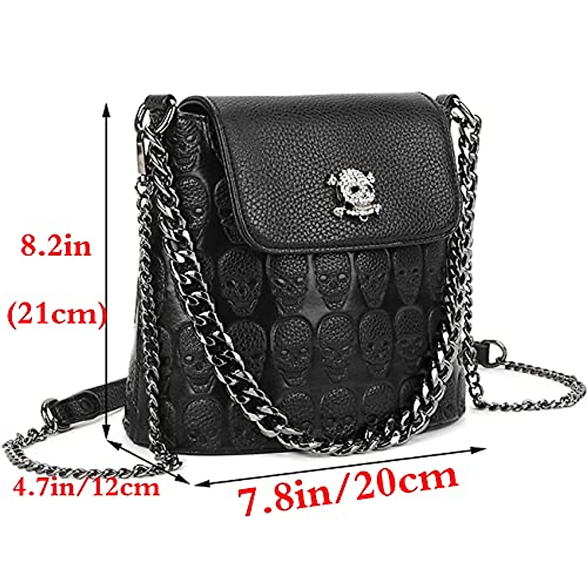 FiveloveTwo Handbags for Women Punk Ladies Purses PU Leather Satchel Skull Shoulder Tote Bag Black