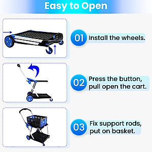 Hand Truck Dolly Foldable, 330LBS Capacity Portable Folding Hand Truck with Retractable&Adjustable Handle, Convertible Hand Cart with 4 Wheels for Heavy Duty, Collapsible Dolly Cart for Moving