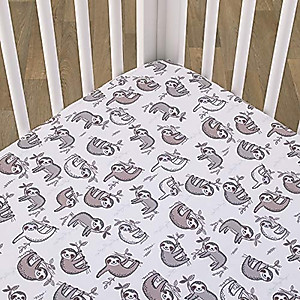 NoJo Little Love Sloth Let's Hang Out Grey and White Fitted Crib Sheet