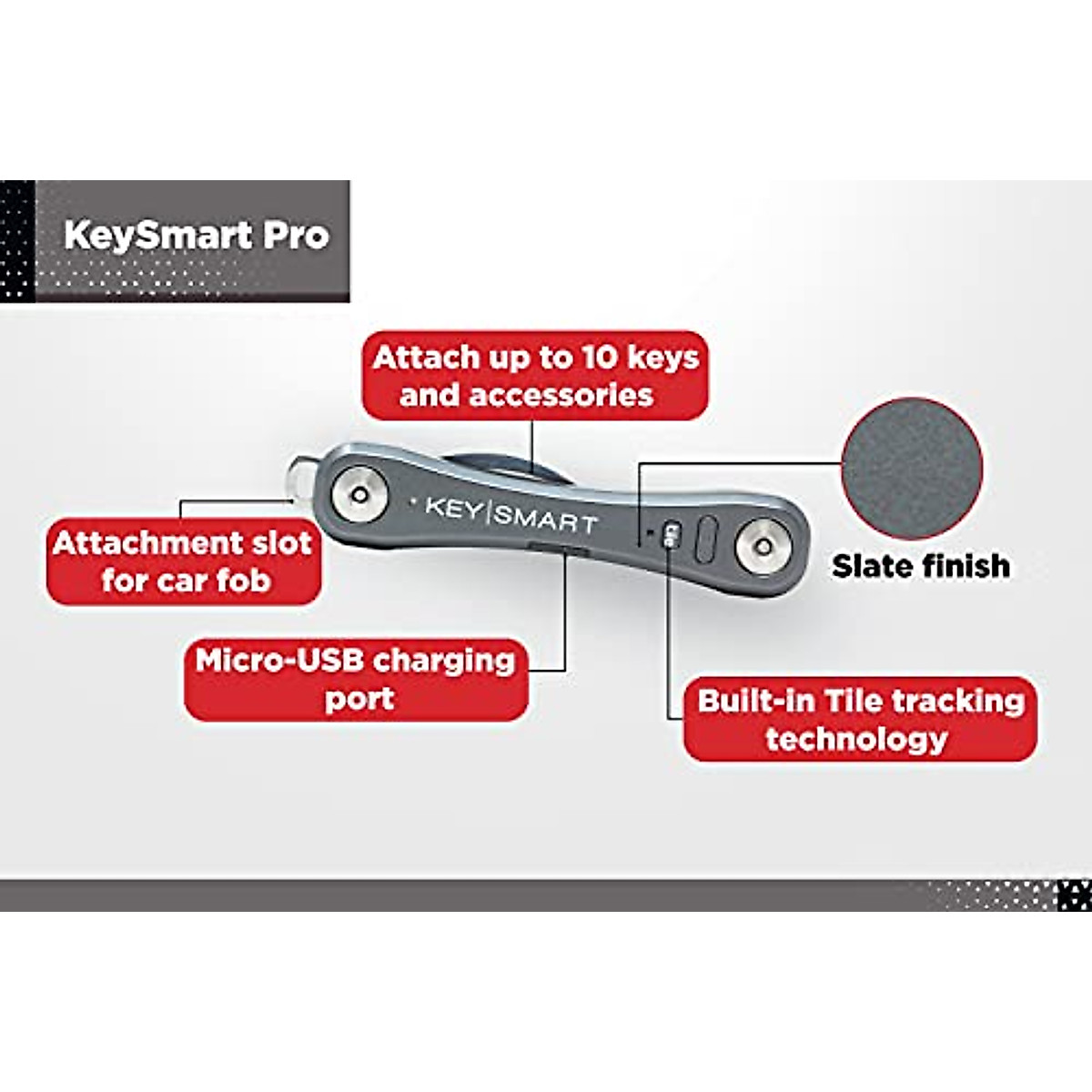 KeySmart Pro- Compact Smart Trackable Key Holder w LED Flashlight & Tile Bluetooth Key Finder Technology, EDC Key Organizer, Other Mini Tools & Accessories for Men, Husband & Dad