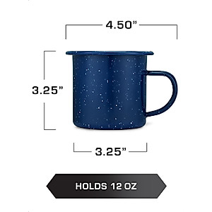 COLETTI Classic Camping Coffee Pot & Enamel Mug Set — Percolator Coffee Pot, Enamel Coffee Mug – Complete Nostalgic Bundle – German Imported Enamel Powder [12 oz, Set of 4] (Blue)