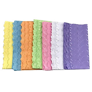 AMORNPHAN Set of Daisy Floral Flower Embroidered Eyelet Lace 100% Cotton Quilting Fabric for Patchwork Needlework DIY Handmade Sewing Crafting Decor Face mask Precut 18x22 Inches (Set of 7 Pieces)