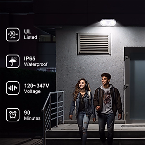 Outdoor Emergency Light with Battery Backup, Exterior Emergency Exit Lights Hardwired, Wet Location LED Egress Lights, Waterproof Commercial Emergency Lighting Fixture, 120-347V, UL Listed(2 Pack)