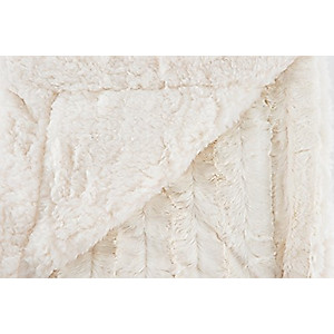 long rich Longrich Embossed Faux-Fur Reversible Sherpa, Ivory throw blanket 50 in X 60 in