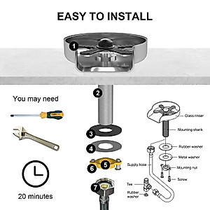 Rocyis Metal Glass Rinser-Cup Cleaner-Bottle Washer-Glass Cleaner for Kitchen Sink with 10 Jets, High Pressure Bar Sink Attachment, Brushed Nickel Stainless Steel