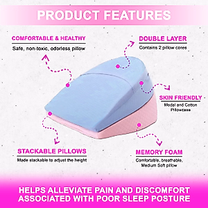 Pregnancy Pillows, Memory Foam Pillows, Pregnancy Must Haves, Wedge Pillow, Side Sleeper Pillow, Cooling Pillow with Removable Washable Modal Cotton Cover, Pregnancy Pillows for Sleeping, (Pink)