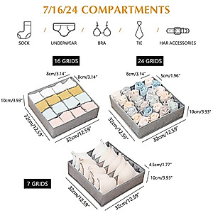 ZenTiky 3 Pack Underwear Drawer Organizer Divider, Sock Underwear Organizer, Fabric Foldable Cabinet Closet Organizer Storage Box for Storing Socks, Underwear, Ties, Handkerchiefs, Grey, 47 Cells