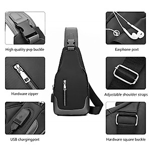 Long Keeper Crossbody Sling Shoulder Backpack Women Men Small Hiking Chest Bag Travel Cycling Daypack with USB Charging (Black)