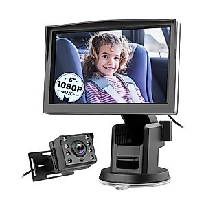 Antook Baby Car Camera 1080P, Baby Mirror for Car Back Seat with 5 Inch HD Monitor, Rear Facing Infant Camera Clear Night Vision, Newborns Travel Safety Kit