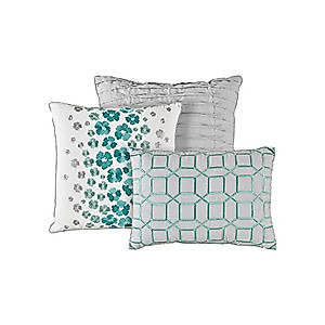 Lanwood Home Claire Cotton 10-Piece Comforter Set, Includes Comforter, Bed Skirt, 2 Standard Shams, 2 Euro Shams, 3 Throw Pillows & Throw Blanket, Teal Floral, King