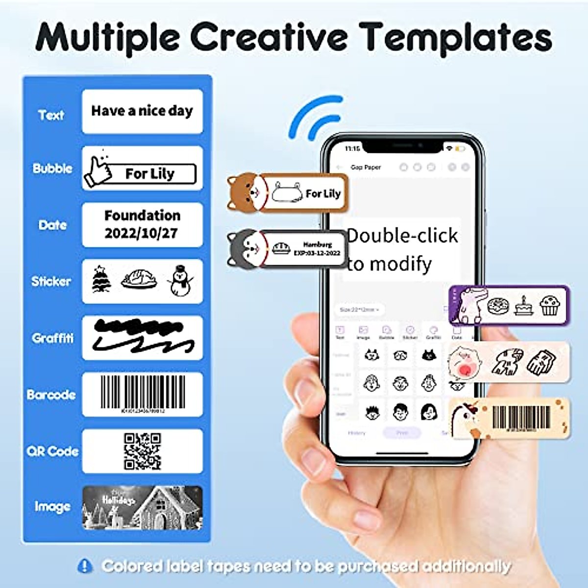 iDPRT Label Maker, UNA 11 Bluetooth Label Maker Machine with Tape, Mini Thermal Printer for 12-15mm Tape, Compatible with Android/iOS, Multi-templates for Home/Organization/Office Labeling, Beige