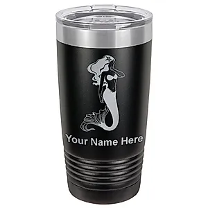 LaserGram 20oz Vacuum Insulated Tumbler Mug, Mermaid, Personalized Engraving Included (Black)