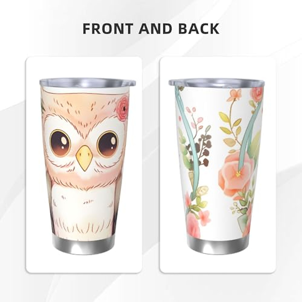 AYCZN Cute Owl Wreath 20 OZ Tumbler Stainless Steel Travel Coffee Mug, Flower Owl Insulated Water Bottle with Lid and Straws Leakproof Thermal Cup