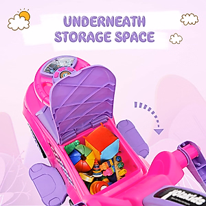 OLAKIDS 4 in 1 Ride on Push Car, Toddlers Stroller Sliding Walking with Horn, Music, Lights, Removable Guardrails and Handle, Underneath Storage, Baby Foot-to-Floor Walker Boys Girls (Pink)