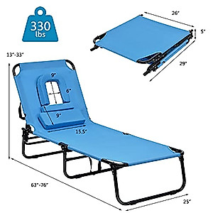 HAPPYGRILL Beach Lounge Chair Adjustable Folding Chaise Sunbathing Chair for Patio Backyard Beach