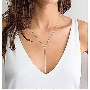 Dcfywl731 Minimal Dainty Gold Plated Dangle Earrings Layered Bar Pendant Neckalce Gold Long Y-Necklace Gold Earrings and Necklaces Set Delicate Lariat Chain Jewelry for Women