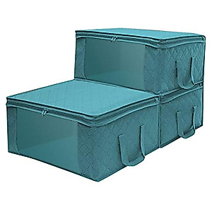 Storage Bins with Handle and Zipper Home Closet Storage Bags Detachable Stackable High Capacity Space Saving Clothes Container Bag Foldable Pouches Home Organizer Home Office Necessary. (Blue)