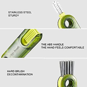 GDSAFS 3 in 1 Multifunctional Cleaning Brush, 3 in 1 Tiny Bottle Cup Lid Detail Brush Straw Cleaner Tools Multi-Functional Crevice Cleaning Brush for Deep Detail Cleaning (Blue&Green)