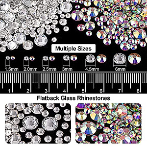3 Boxes of Flat Back Nail Art Crystal Rhinestones+Pearl Set 1 Colorful+AB+Transparent White Rhinestone+Half Round White&Beige Pearl with Picker Pencil and Tweezer For Home DIY And Professional Use