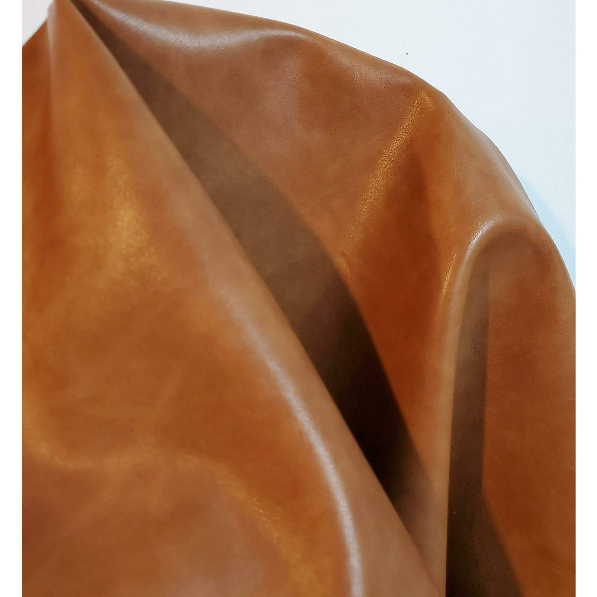 NAT Leathers | British Tan Two Tone Soft Faux Leather Upholstery Fabric (Peta Approved Vegan) | Synthetic PU Pleather 0.9mm Cut by The Yard | Mid Brown 1 Yard (36"x54")