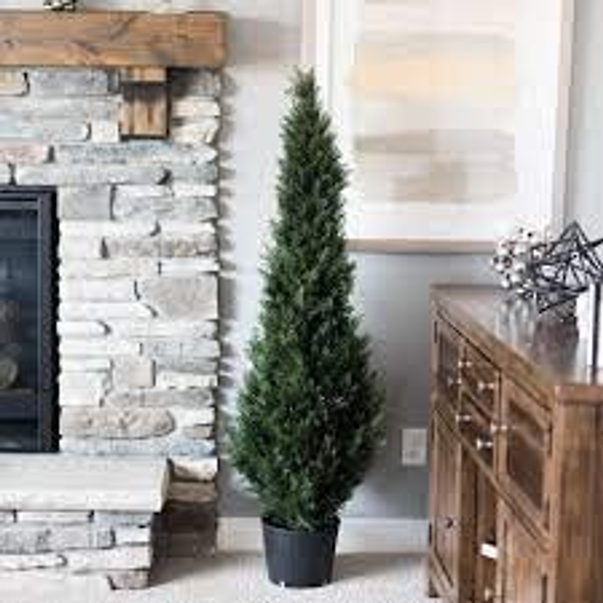 One 4 Foot Outdoor Artificial Cedar Topiary Tree Potted UV Rated Plant by Silk Tree Warehouse Company Inc (4 Foot)