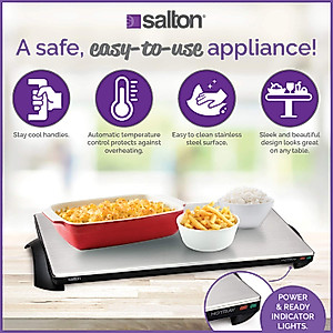 Cordless Warming Tray by Salton | Large Electric Hot Plate | Cooking, Serving & Warming Tray | 23-3/4” x 11-3/4” Hot Plate