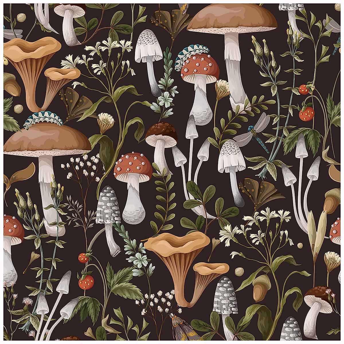 HAOKHOME Peel and Stick Wallpaper Boho Mushroom Removable Stick on Forest Contact Paper for Bathroom Black/Brown/Green 17.7in x 32.8ft