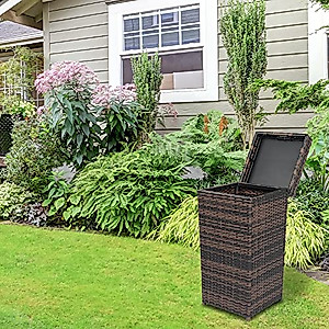 HomVent 24-Gallon Outdoor Trash Can Tall Rattan Garbage Can Trash Bin with Lid for Backyard.Patio.Deck and Outdoor Kitchen Use (Brown)