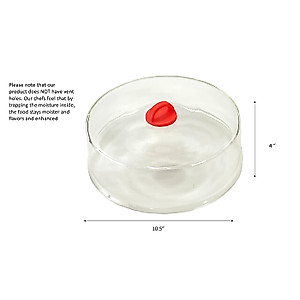 Tall Microwave Tempered Borosilicate Glass Plate Cover with Red Easy-Grip Silicone Handle - Steam Food Without Venting - Microwave/Oven/Stove Safe - 10" x 4"