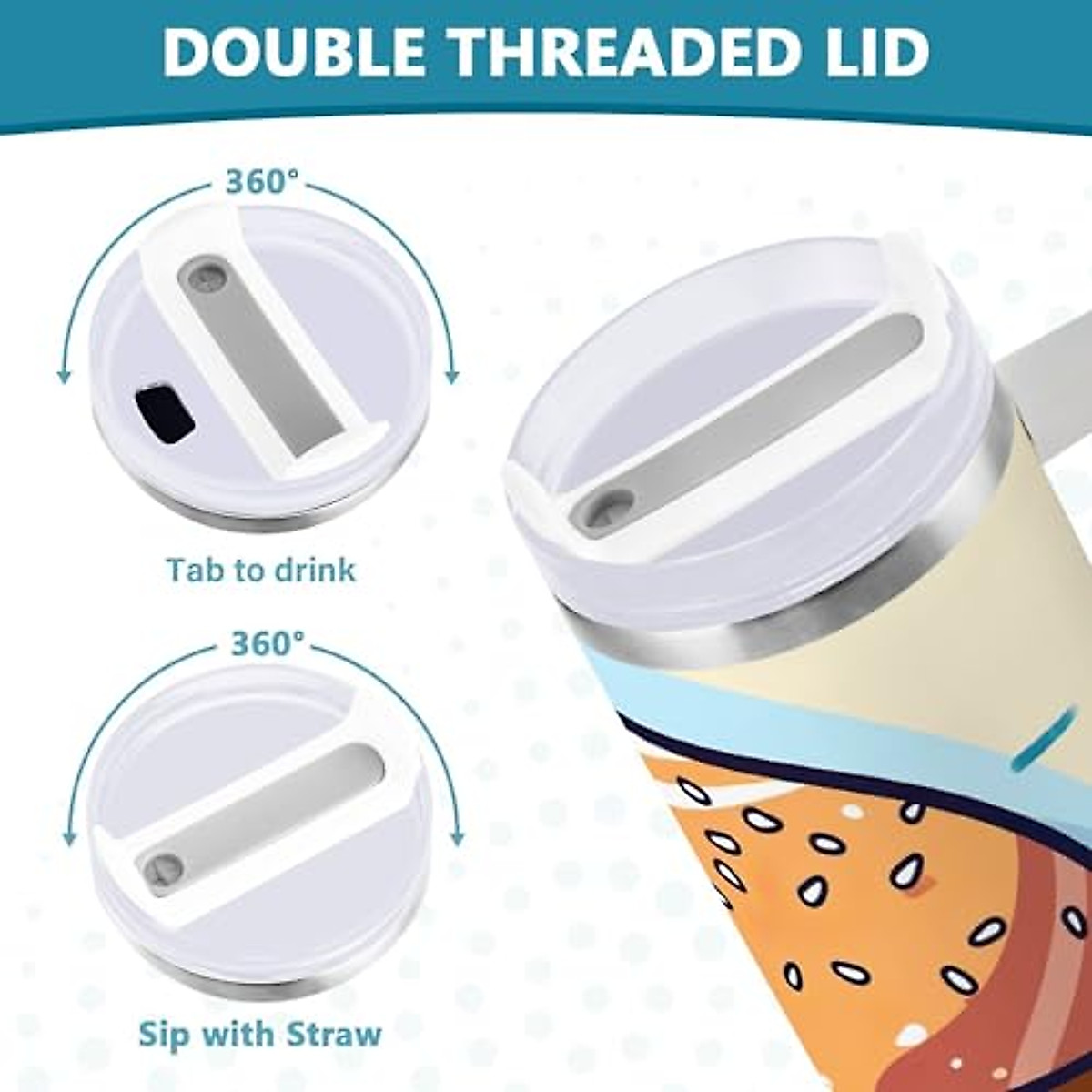 PaChyLuu 40 oz Insulated Tumbler with Handle and Straw Lid, Cartoon Burger Leak-Proof Stainless Steel Travel Coffee Mug for Car Cup Holder