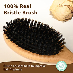 BLACK EGG Boar Bristle Hair Brush for Women Men Kid, Soft Natural Bristles Brush for Thin and Fine Hair, Restore Shine and Texture, Set includes Bamboo comb and 3 hair ties