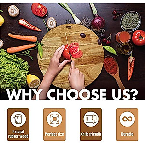 HNC ECOLIFE Round Wood Cutting Board - Multipurpose Cutting Board for Chopping Meat, Vegetables, Fruits - Charcuterie Tray and Cheese Board - With Stainless Steel Hanging Ring - 11.61x11.61x0.71inch