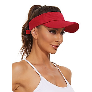 Womens Visor Hats Unisex Sun Visor Cotton Twill Adjustable Sun Caps Summer UV Protection Hat for Sports Red One Size