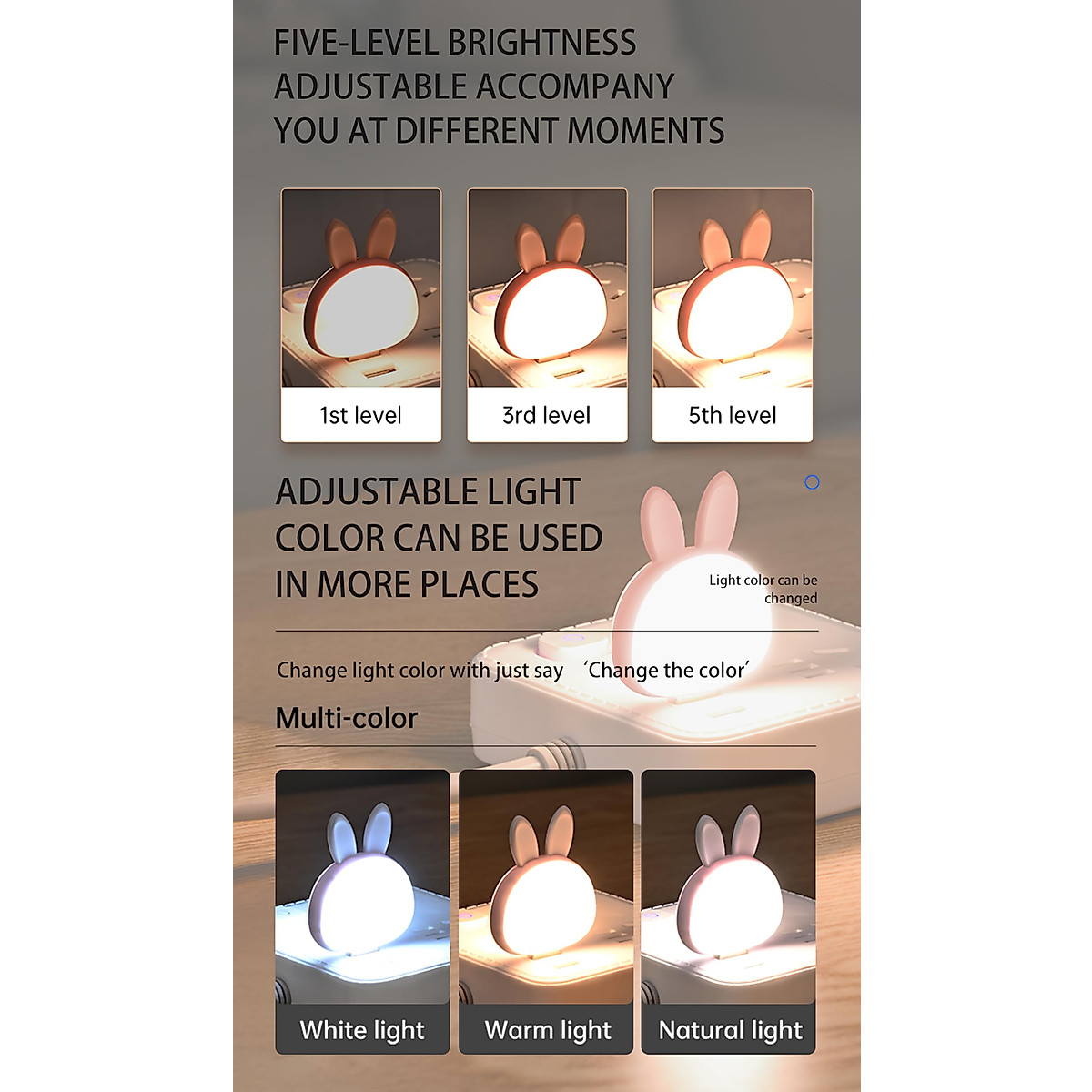 ESPETIO Smart Voice USB Reading Lamp,Mini Night Light for Laptop Keyboard, 3 Color Temperature 360° Flexible Gooseneck Desk Lamp for Bedroom Nursery Kids Room Study Office