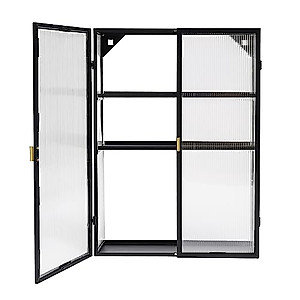 JINHZIXIU Retro Style Haze Double PC Door Wall Cabinet Display Cupboard with Detachable Shelves Enclosed Storage Cabinet for Office Dining Room Living Room Kitchen Bathroom Black