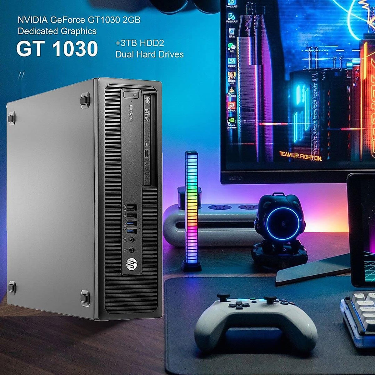 HP EliteDesk 800 G2 Small Form Factor PC Desktop, Intel Core 6th Generation Processor, 32GB RAM, 512GB SSD + 3TB HDD, Windows 10 Professional, NVIDIA GeForce GT 1030 2GB