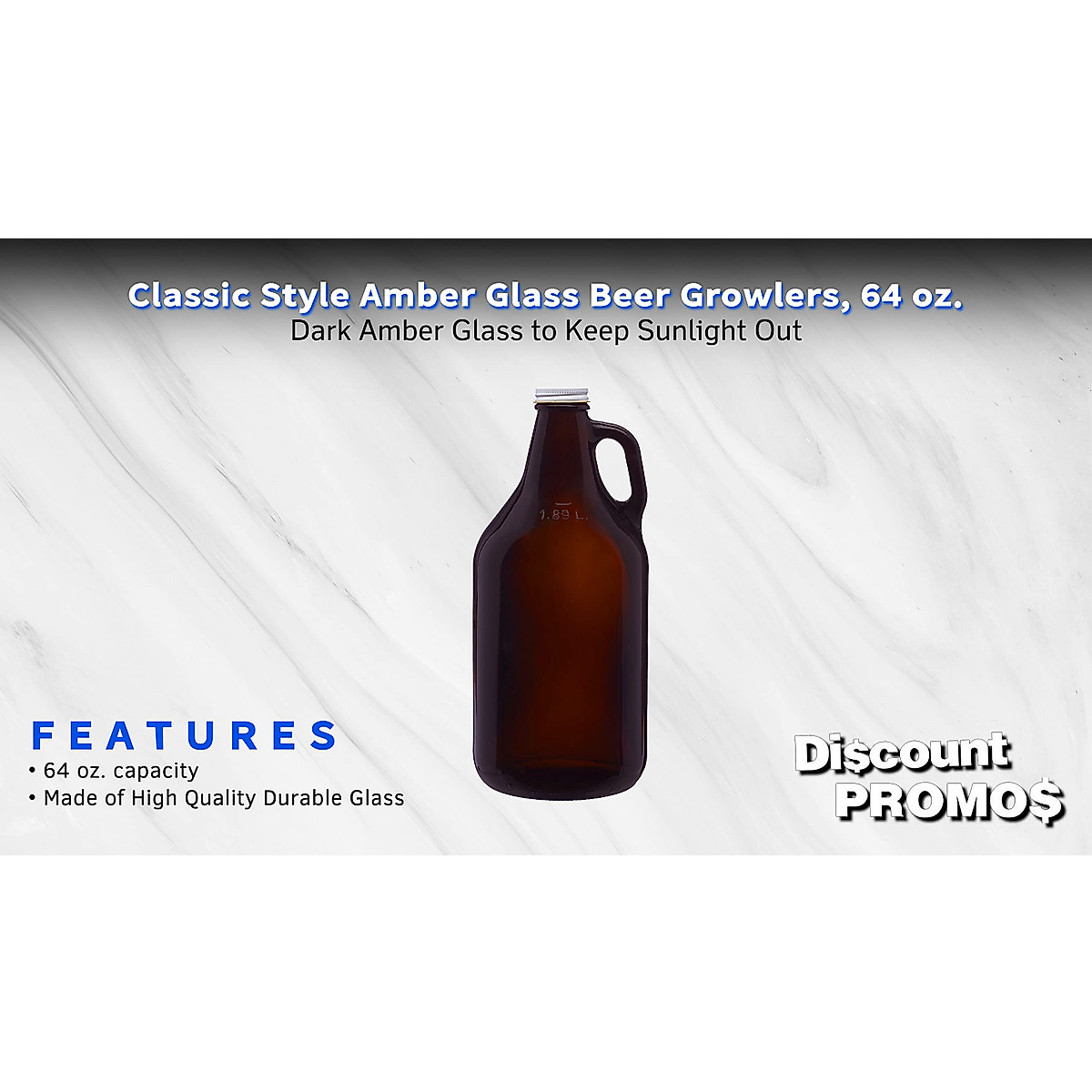 DISCOUNT PROMOS 6 Amber Glass Beer Growlers Set, 64 oz. - Screw on Lid, Sturdy, Barware - Amber