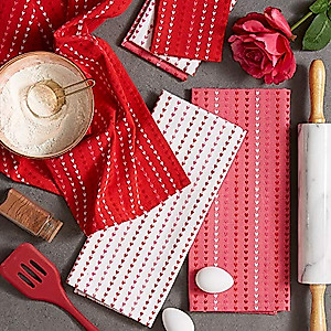 DII Valentine's Day Collection Kitchen, Dishtowel/Dishcloth Set, Hearts Dobby Stripe, 6 Piece