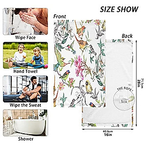 Floral Bird Pattern Hand Towels Set of 2, Highly Absorbent Soft Cotton Face Towels Bathroom Decorative Towel for Beach Gym Spa Shower, 16x28In