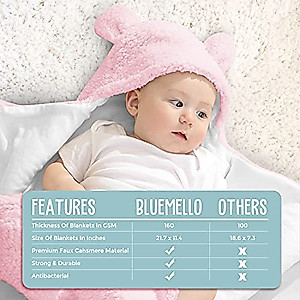BlueMello Baby Swaddle Blanket | Ultra-Soft Plush Essential for Infants 0-6 Months | Receiving Swaddling Wrap Pink | Ideal for Baby Boy Accessories and Newborn Registry | Perfect Baby Girl Shower Gift