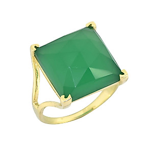 YoTreasure 18kt Gold Over Silver Green Onyx Vintage Solitaire Bold Ring
