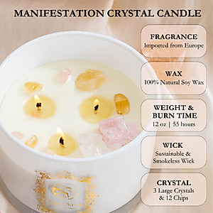 Healing Crystal Candles, Chakra Candles, 12oz Non Toxic Candles for Home, Spiritual Astrology Gifts for Women Mom. Organic Self Love Manifestation Candle with Natural Soy and Essential Oil